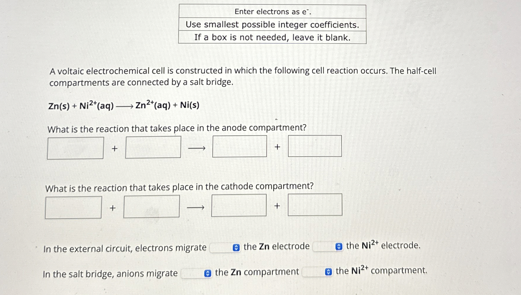 Solved Enter electrons as e-.Use smallest possible integer | Chegg.com
