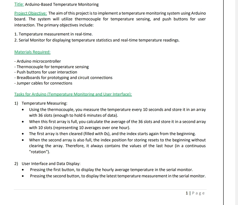 Solved Title: Arduino-Based Temperature MonitoringProject | Chegg.com