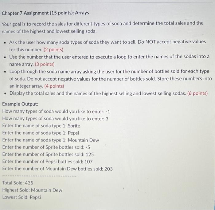 Solved Chapter 7 Assignment (15 points): Arrays Your goal is | Chegg.com