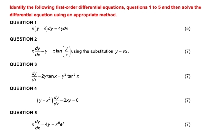 Solved Identify the following first-order differential | Chegg.com