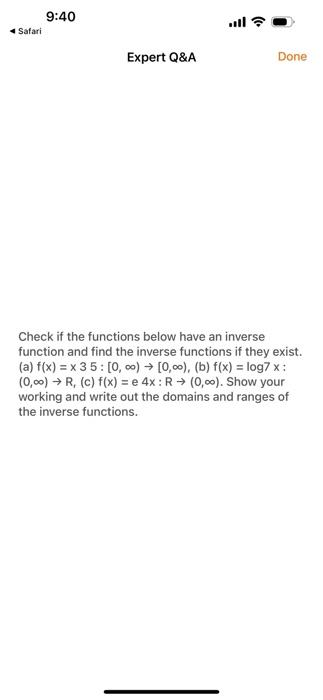 Check if the functions below have an inverse function | Chegg.com