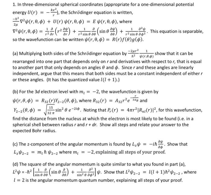 Solved 1. In three-dimensional spherical coordinates | Chegg.com