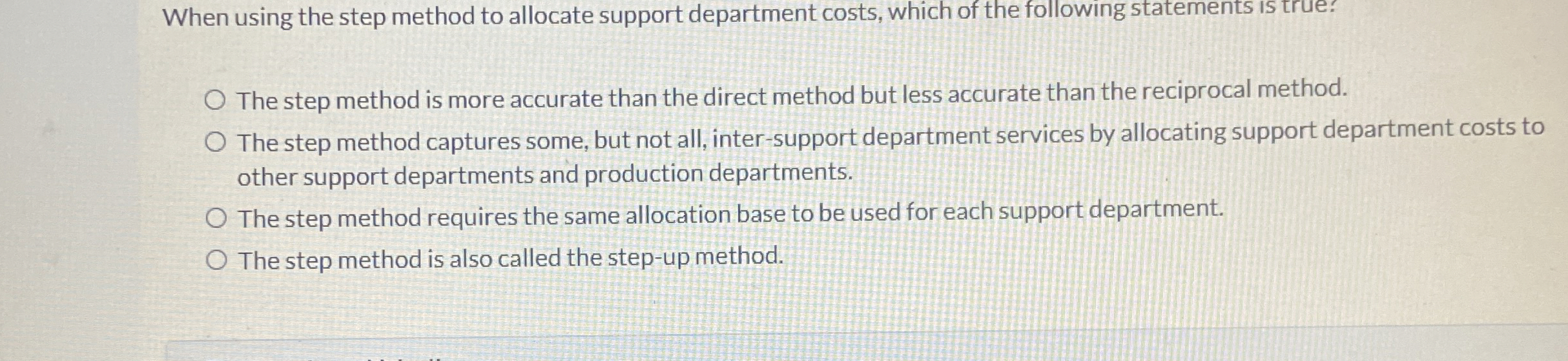 Solved When using the step method to allocate support | Chegg.com