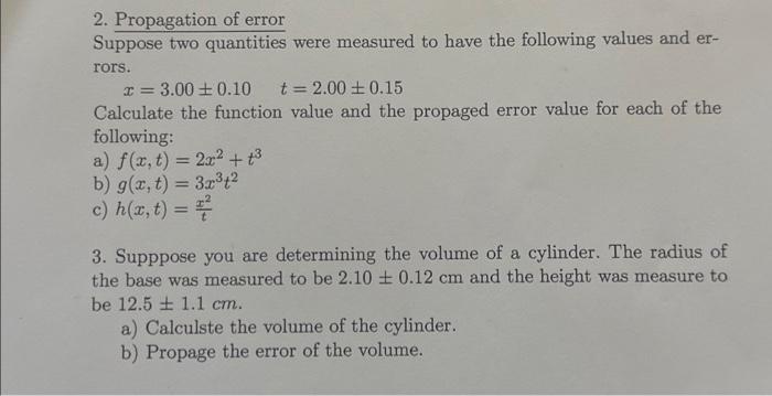 Solved 2. Propagation of error Suppose two quantities were | Chegg.com