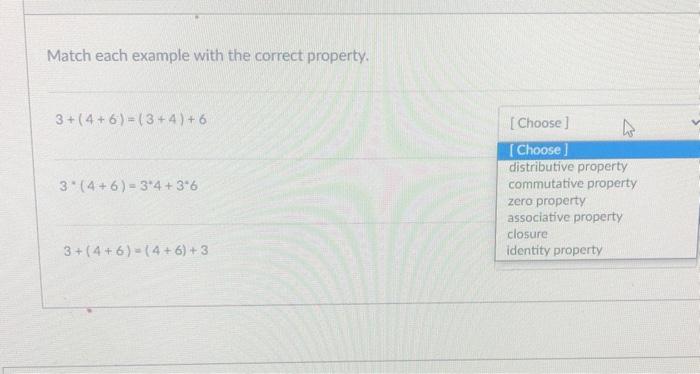 Solved Match each example with the correct property. 3+ (4 + | Chegg.com