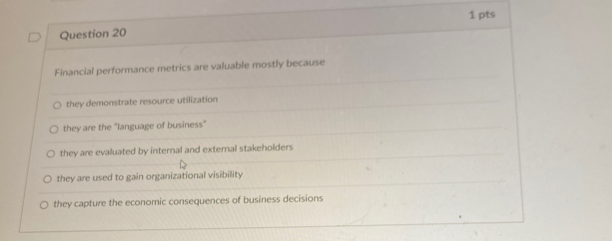 Solved Question 20Financial performance metrics are valuable | Chegg.com