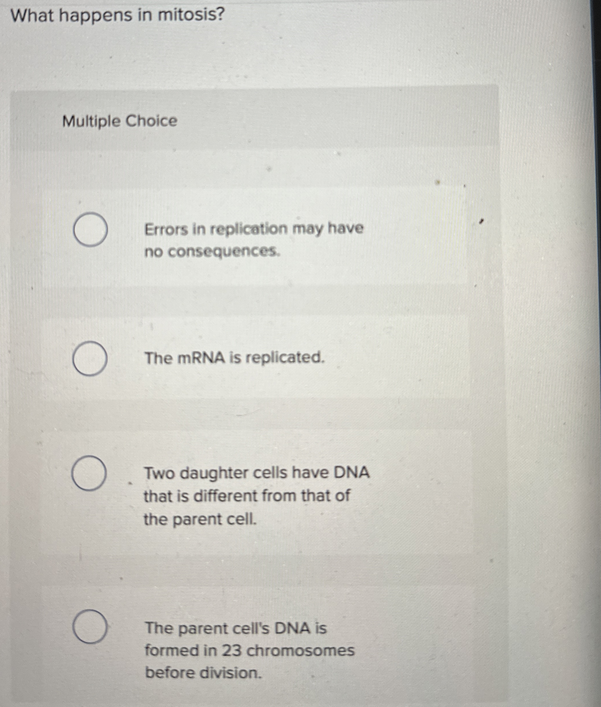 Solved What happens in mitosis?Multiple ChoiceErrors in | Chegg.com