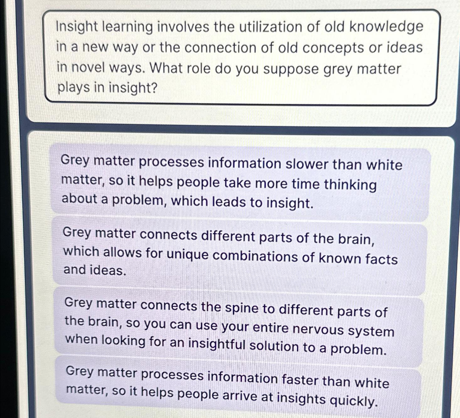 Solved Insight learning involves the utilization of old | Chegg.com