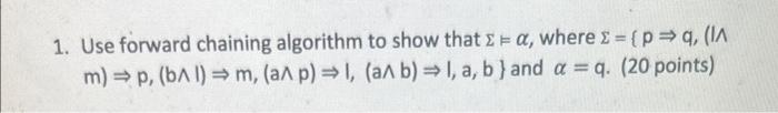 Solved 1. Use forward chaining algorithm to show that Σ⊨α, | Chegg.com