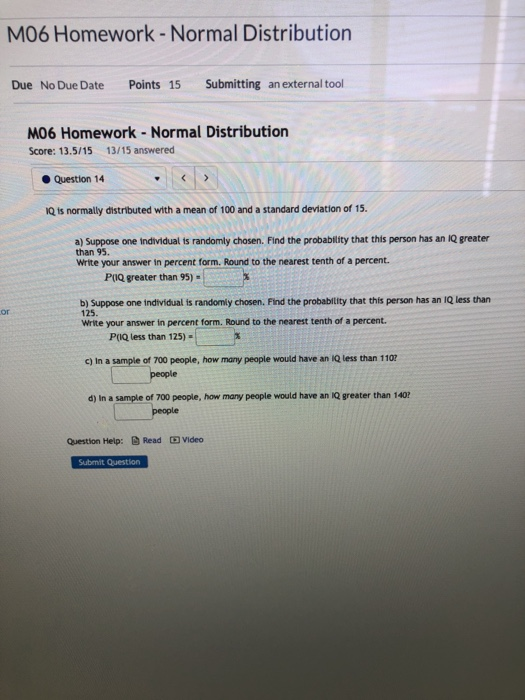 Solved M06 Homework - Normal Distribution Due No Due Date | Chegg.com