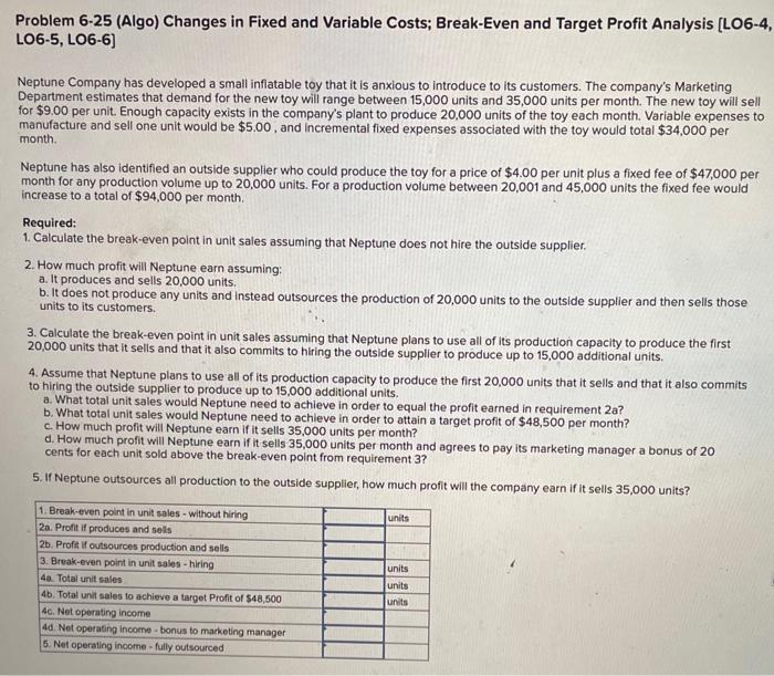 Solved Problem 6-25 (Algo) Changes in Fixed and Variable | Chegg.com