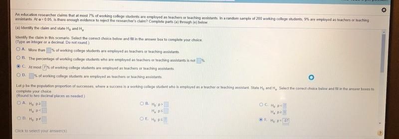 Solved An education researcher dalms that at most of working | Chegg.com