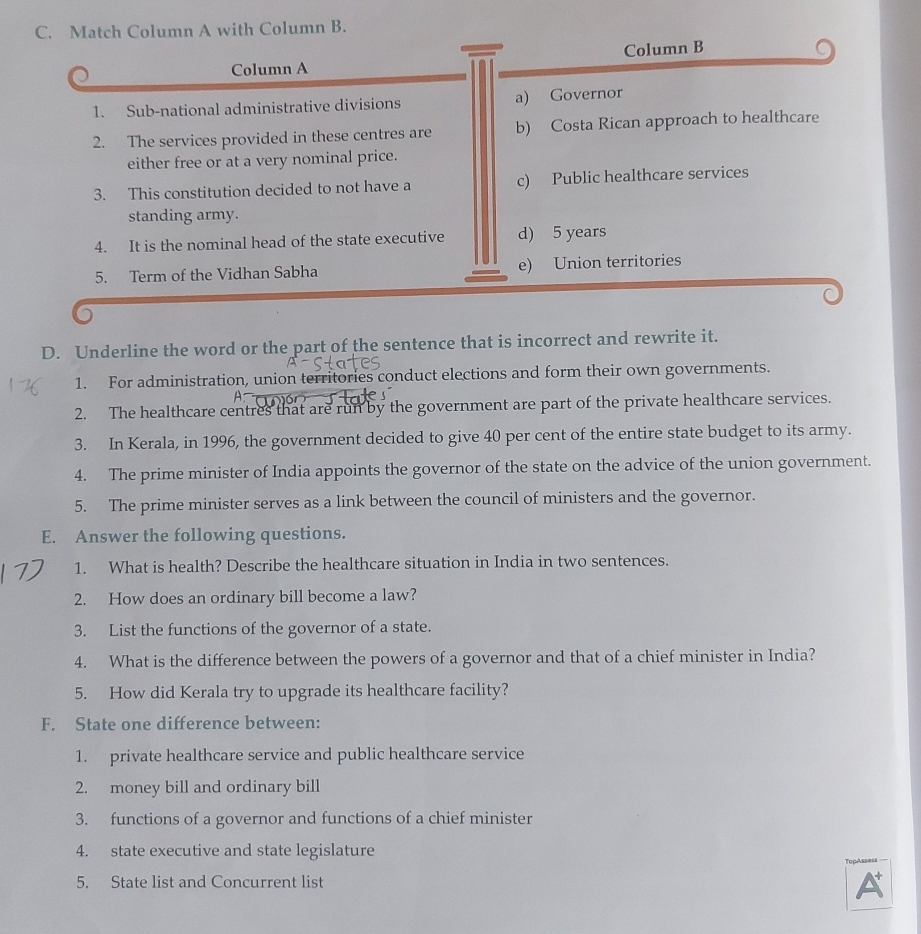 Solved C. ﻿Match Column A with Column B.Column AColumn | Chegg.com