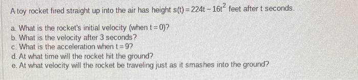 Solved A toy rocket fired straight up into the air has | Chegg.com