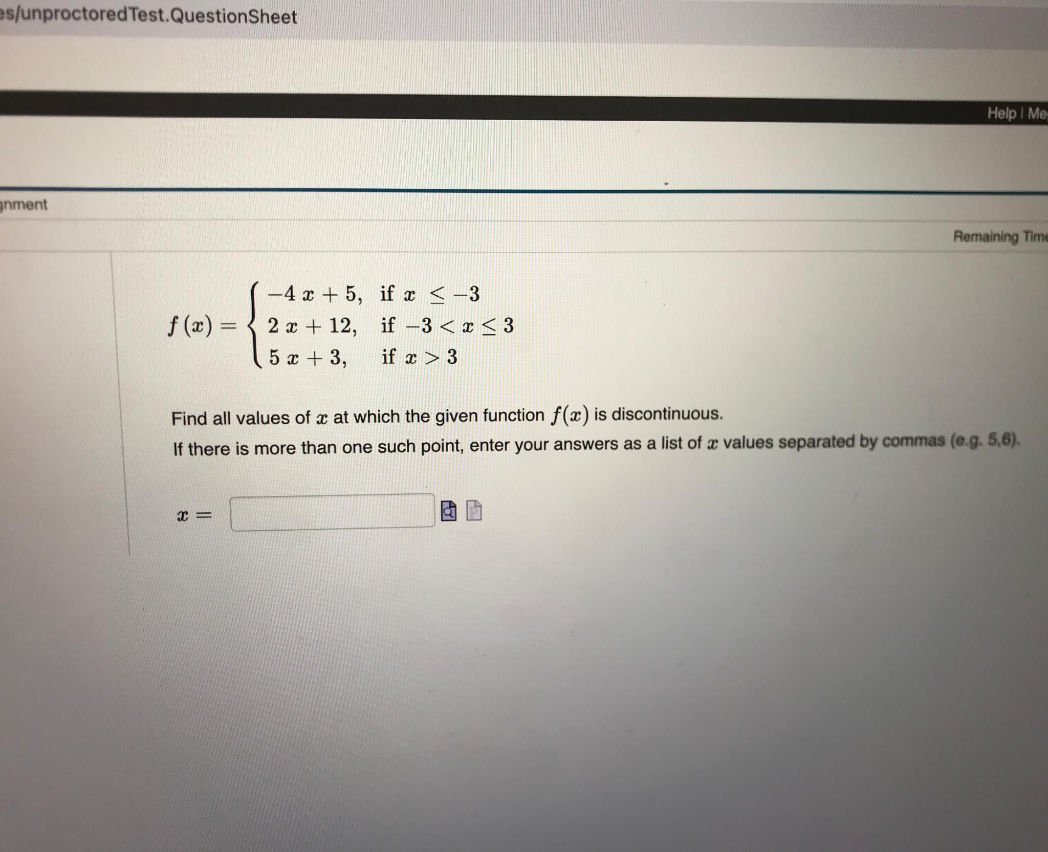 Solved s/unproctoredTest.QuestionSheetHelp / ﻿MeRemaining | Chegg.com