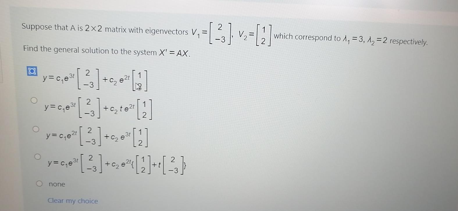 Solved Suppose that A is 2x2 matrix with eigenvectors V 2 V2 | Chegg.com