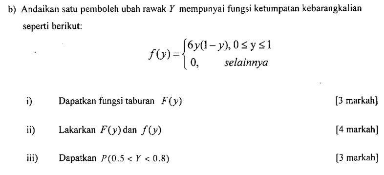 Solved b) Andaikan satu pemboleh ubah rawak Y mempunyai | Chegg.com