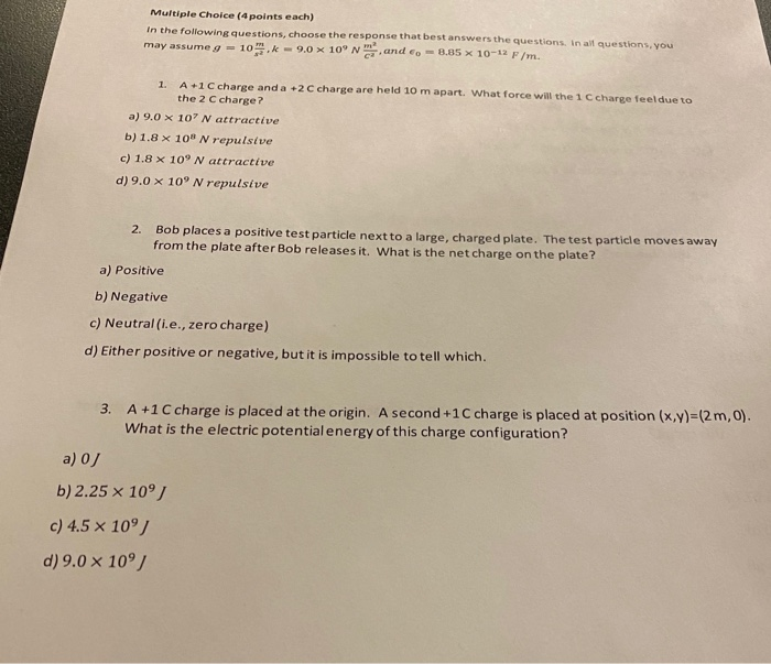 Solved Multiple Choice (4 points each) in the following | Chegg.com