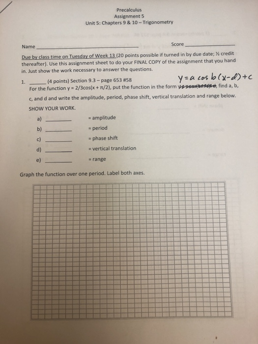 Solved Precalculus Assignment 5 Unit 5: Chapters 9 & | Chegg.com