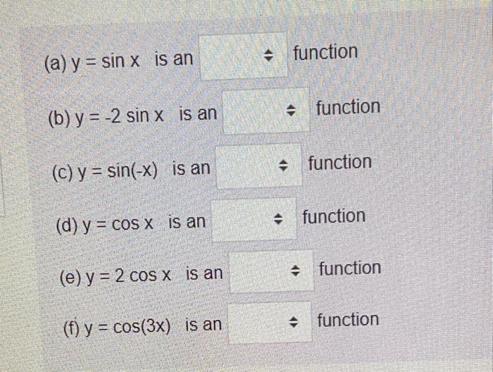 Solved True or False: (a) sinx=sin(x−2π) (b) sinx=sin(x+3π) | Chegg.com