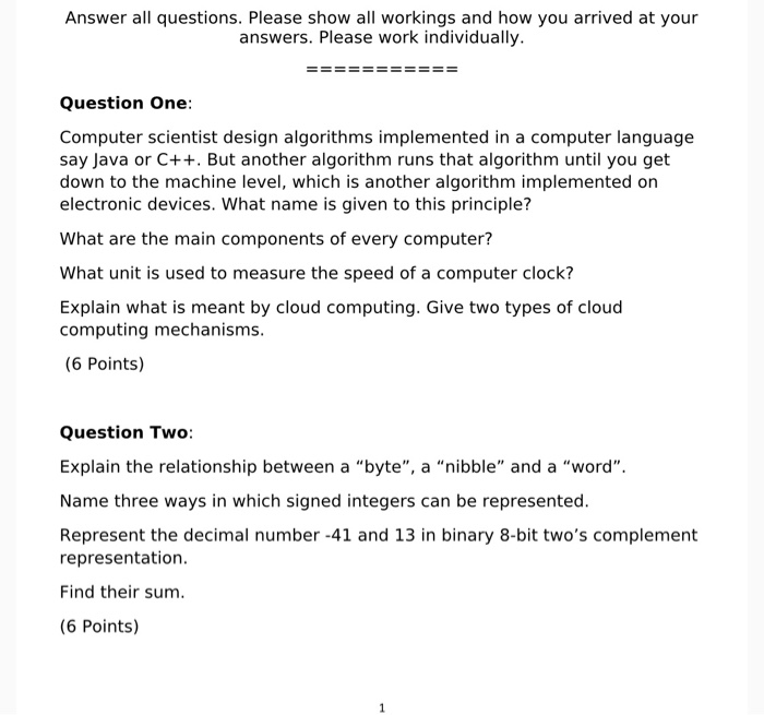 Solved Answer all questions. Please show all workings and | Chegg.com