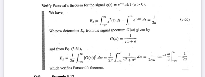 Solved Verify Parseval's theorem for the signal g(t) = | Chegg.com