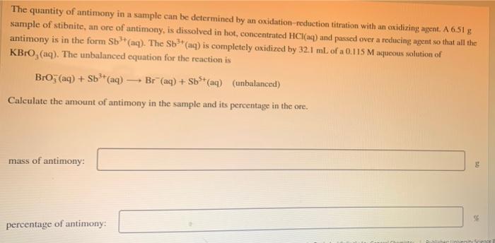 Solved The quantity of antimony in a sample can be | Chegg.com
