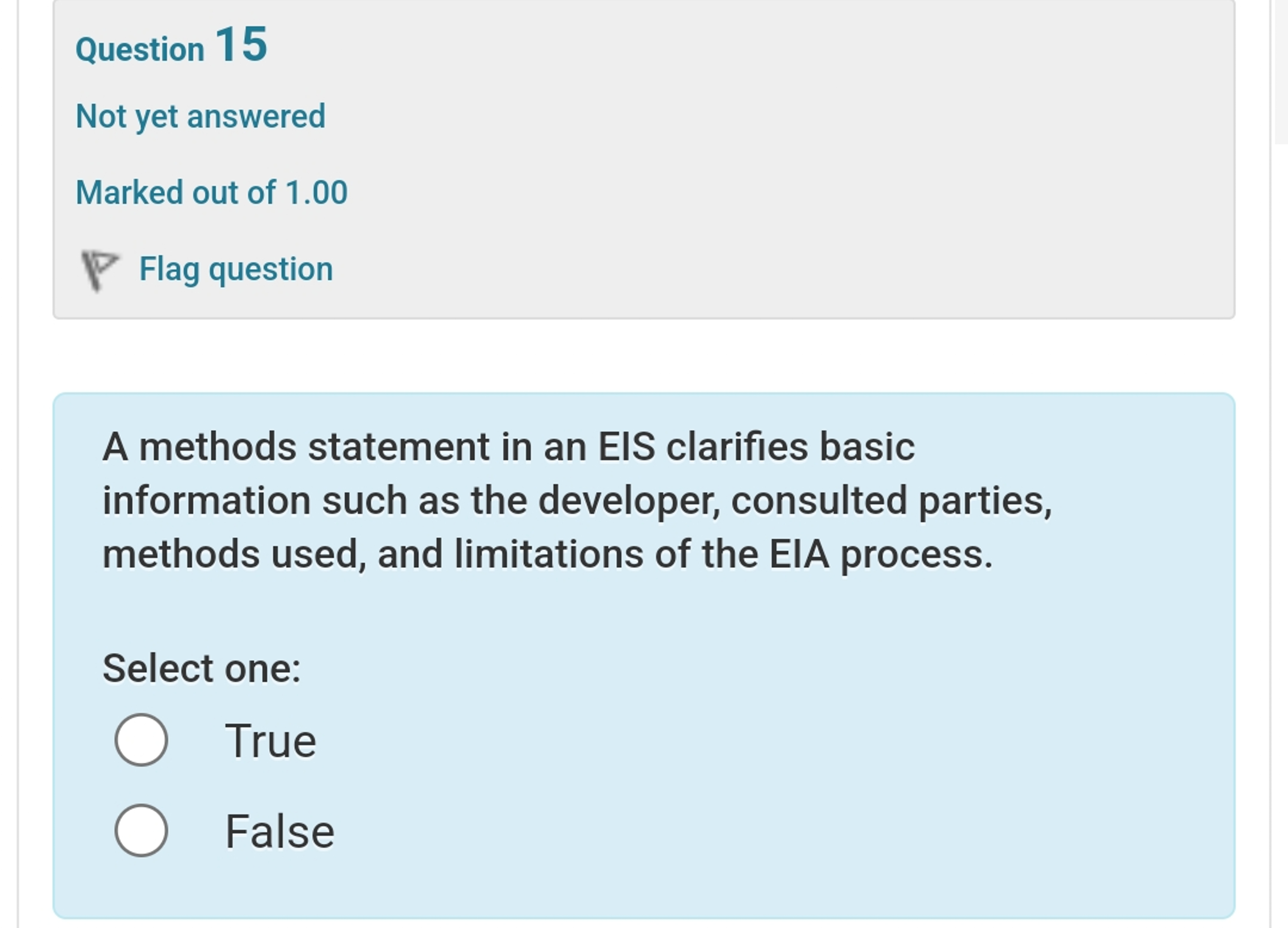 Solved A methods statement in an EIS clarifies | Chegg.com