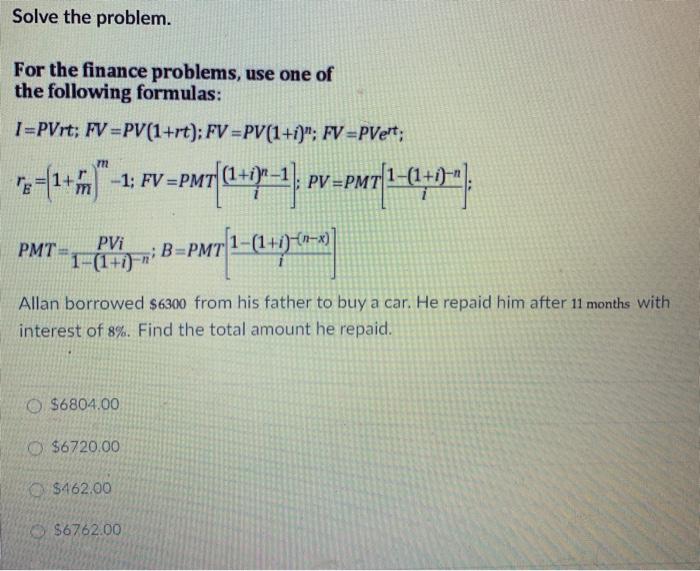 Solved Solve the problem. For the finance problems, use one | Chegg.com