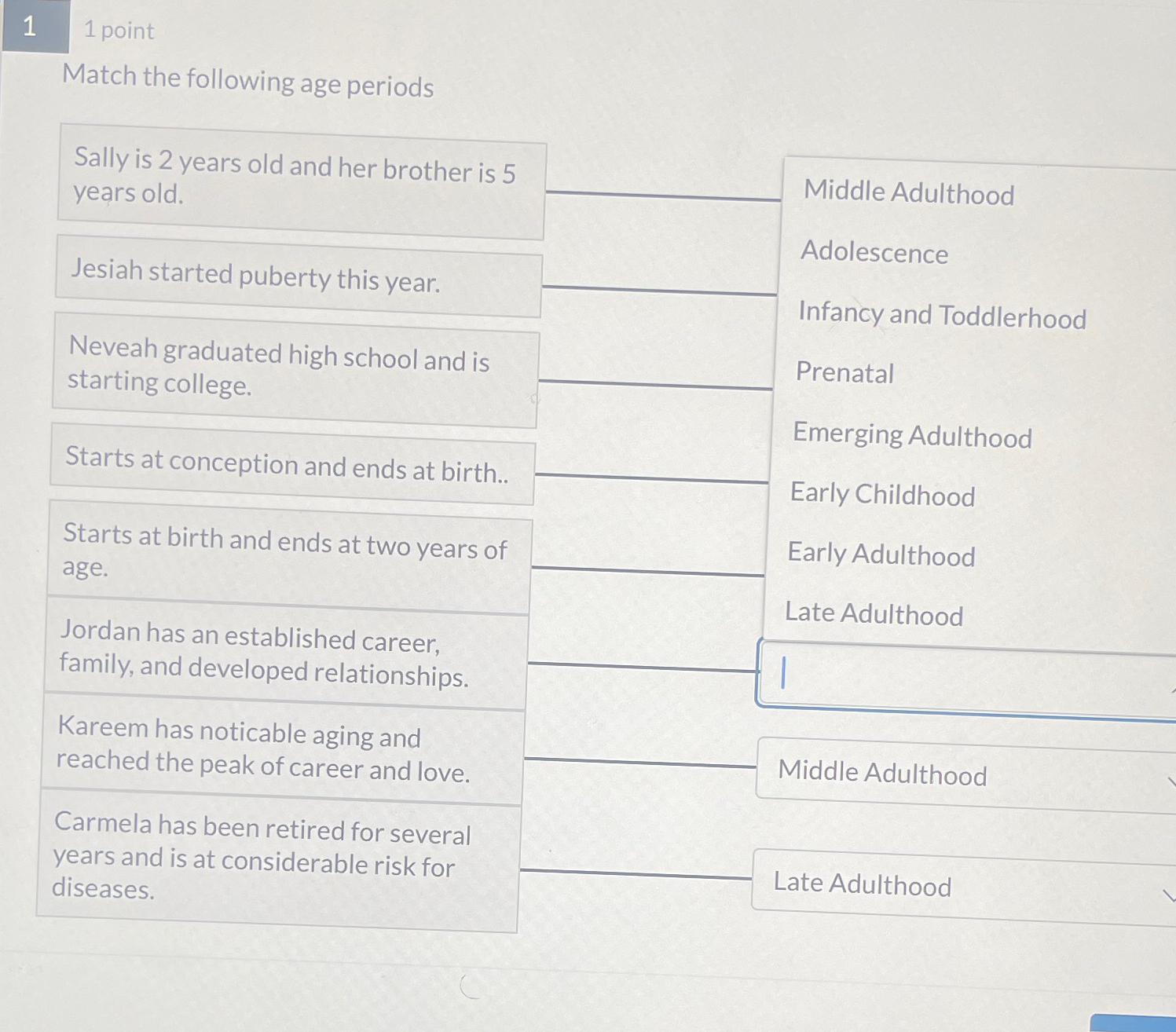 Solved 11 ﻿pointMatch the following age periodsSally is 2 | Chegg.com
