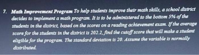 Solved 7. Math Improvement Program To help students tmprove | Chegg.com