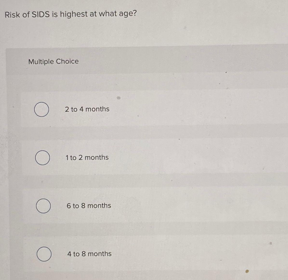 Solved Risk of SIDS is highest at what age?Multiple Choice2 | Chegg.com