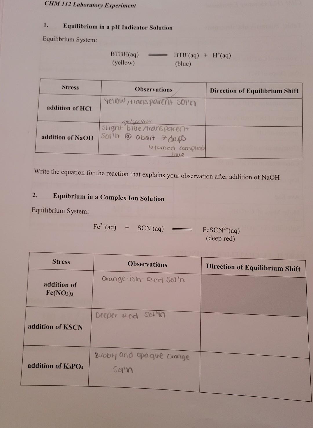 Solved CHM 112 Laboratory Experiment Table: Summary of | Chegg.com