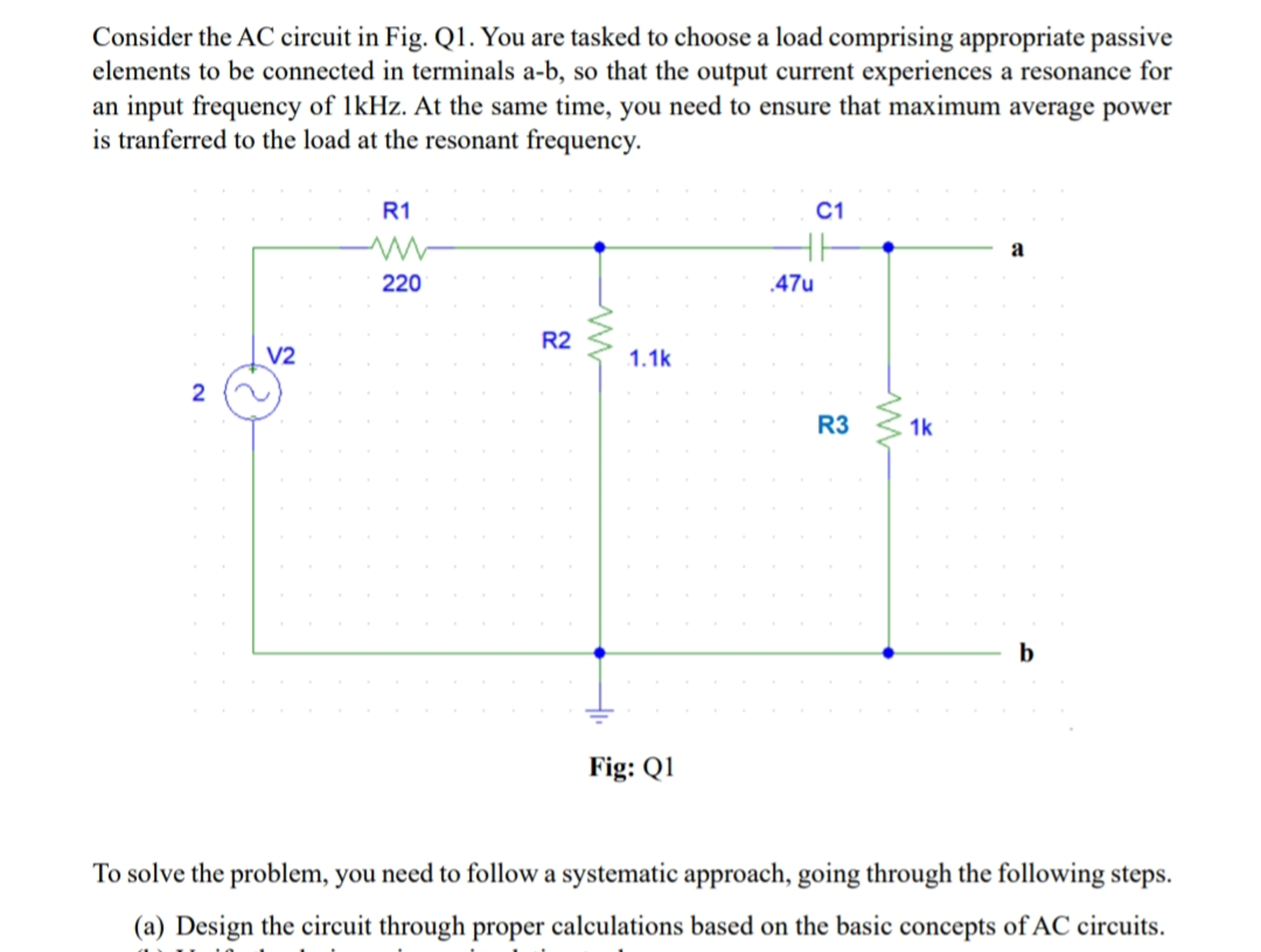 Consider the AC circuit in Fig. Q1. ﻿You are tasked | Chegg.com