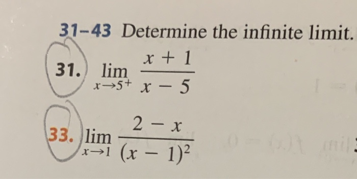 Solved 31 43 Determine The Infinite Limit X 1 31 Lim