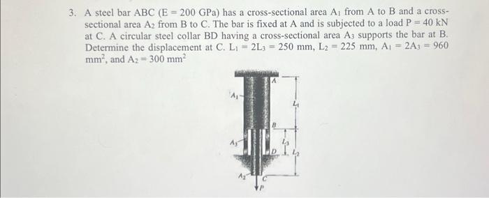 Solved A steel bar ABC(E=200GPa) has a cross-sectional area | Chegg.com