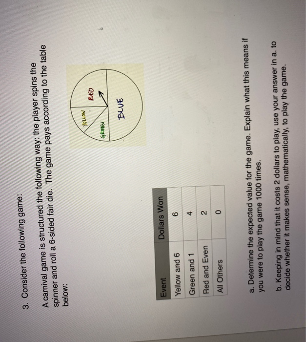 Solved 3. Consider the following game: A carnival game is | Chegg.com
