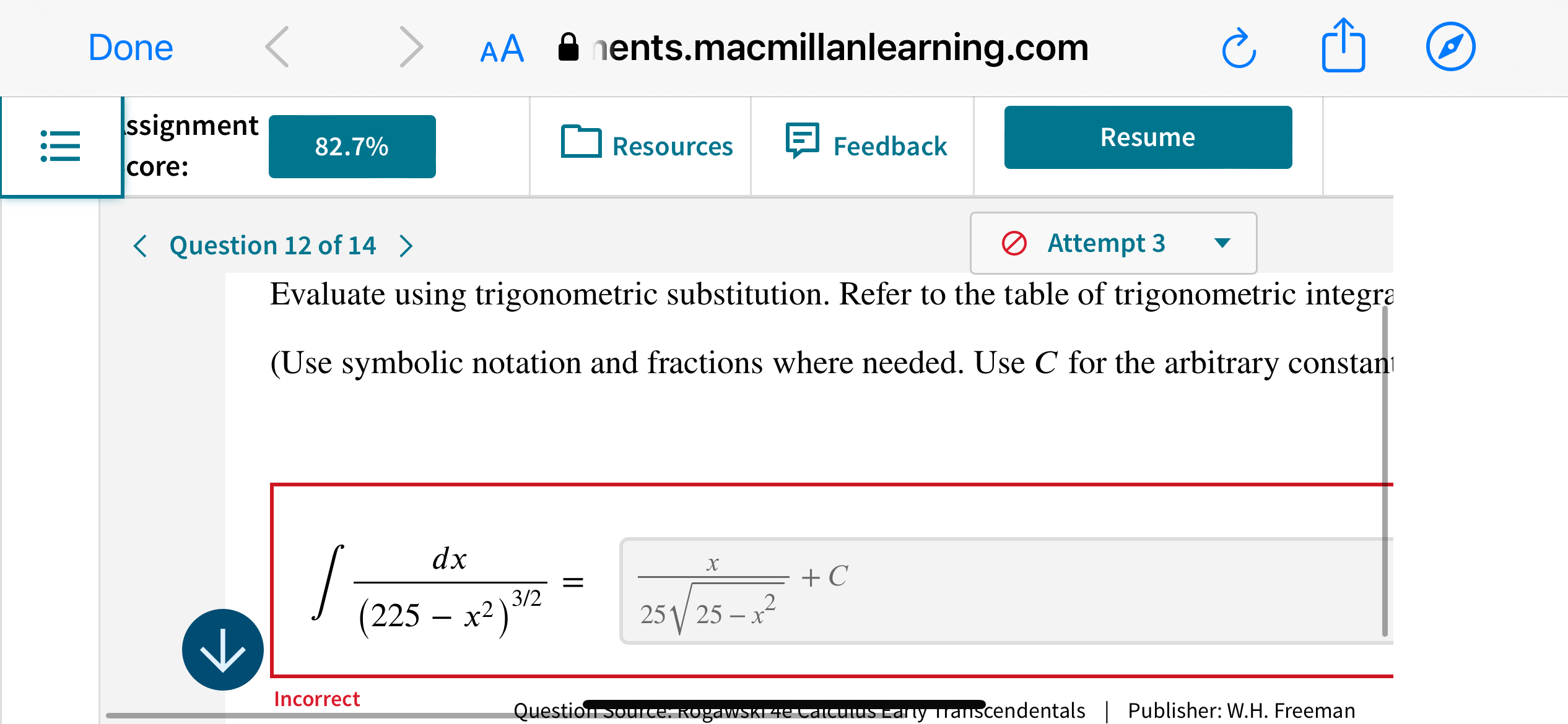 Solved Evaluate using trigonometric substitution. Refer to | Chegg.com