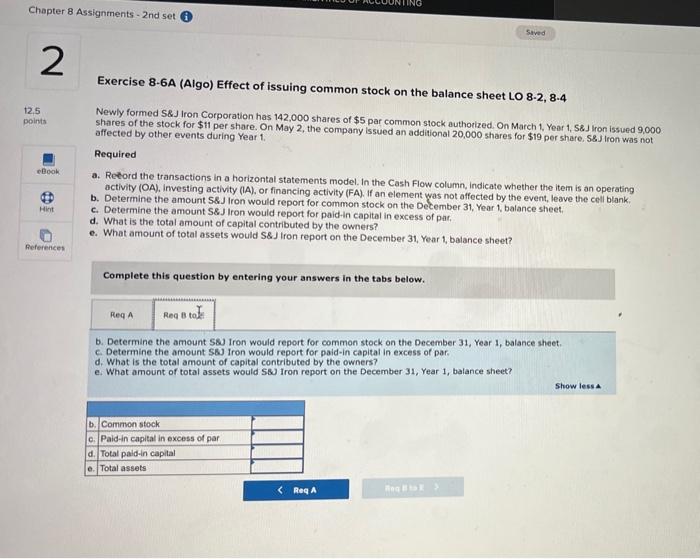 Solved Exercise 8-14A (Algo) Effect of cash dividends on | Chegg.com
