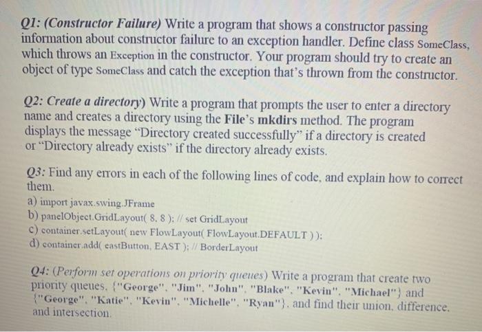 Solved Q1: (Constructor Failure) Write a program that shows | Chegg.com