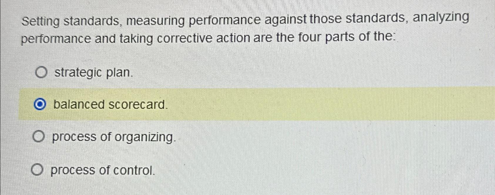 Solved Setting standards, measuring performance against | Chegg.com