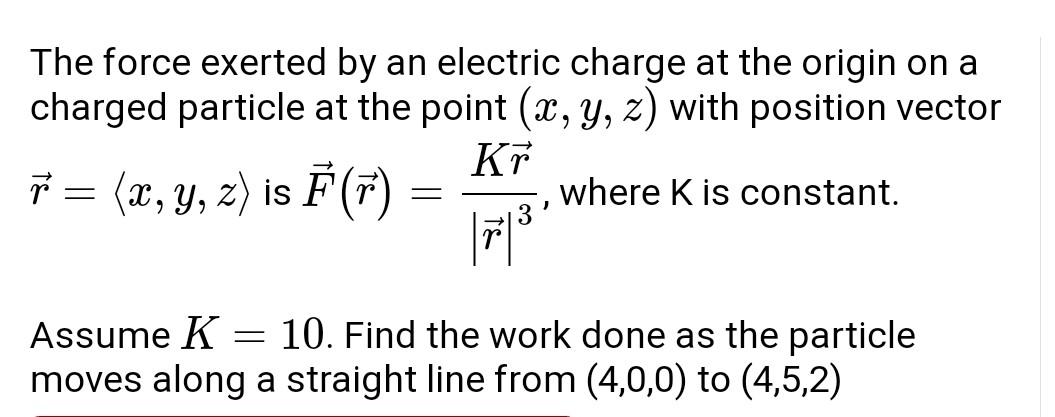 Solved The force exerted by an electric charge at the origin | Chegg.com
