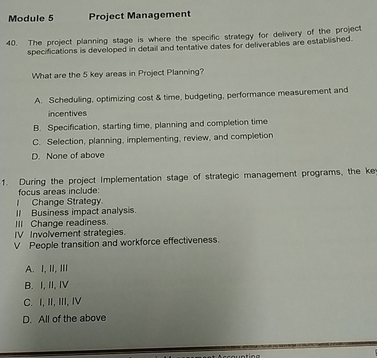 Solved Module 5Project Management40. ﻿The project planning | Chegg.com