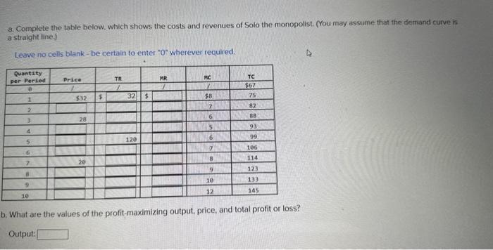 Solved a. Complete the table below, which shows the costs | Chegg.com