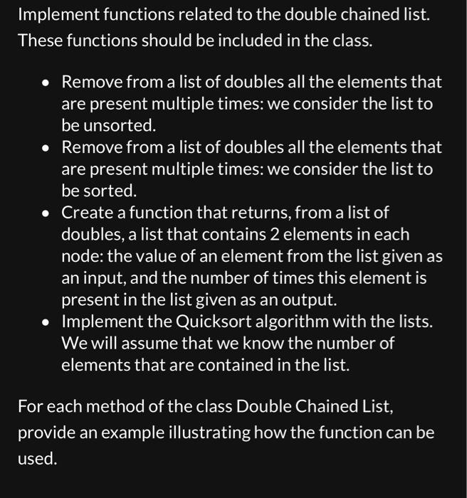 Solved Implement Functions Related To The Double Chained 