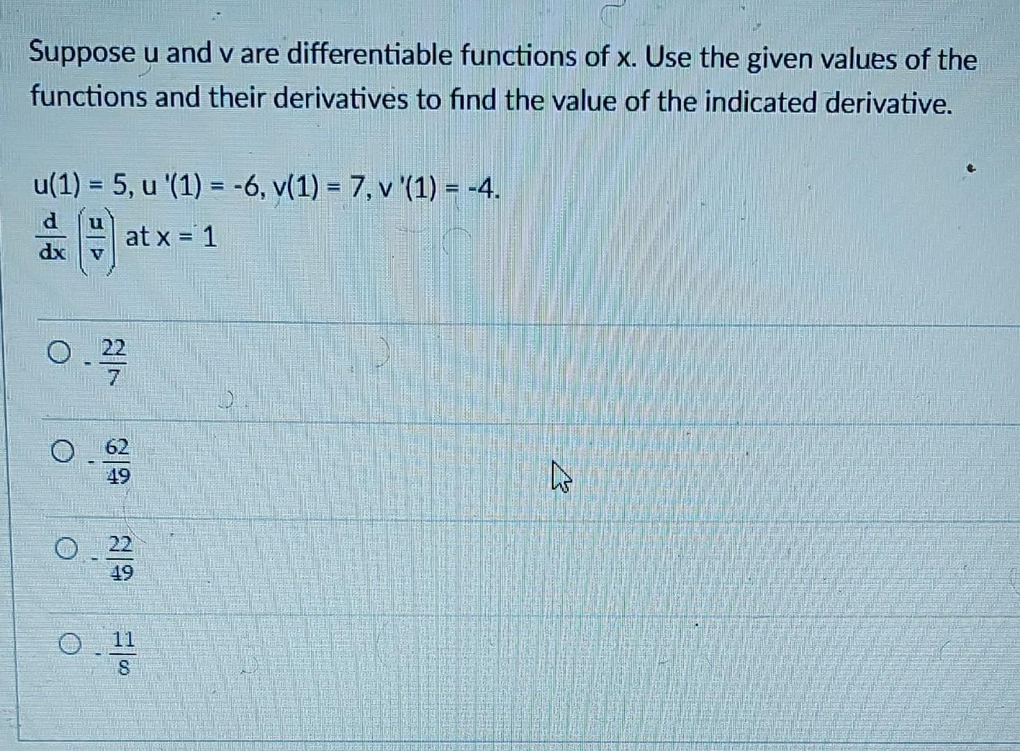 Solved Suppose u and v are differentiable functions of x. | Chegg.com