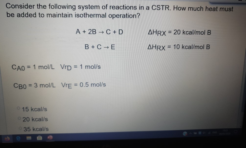 Solved Consider the following system of reactions in a CSTR. | Chegg.com