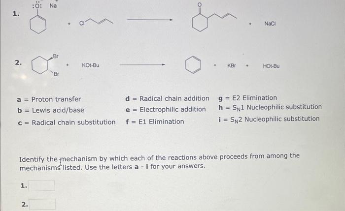 Solved 1. 2. a= Proton transfer d= Radical chain addition g= | Chegg.com