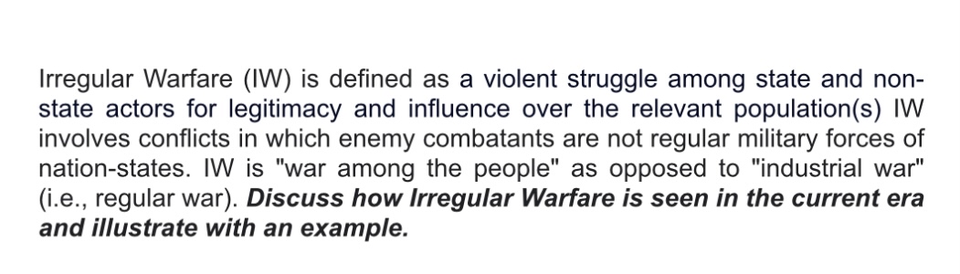 Solved Irregular Warfare (IW) ﻿is defined as a violent | Chegg.com