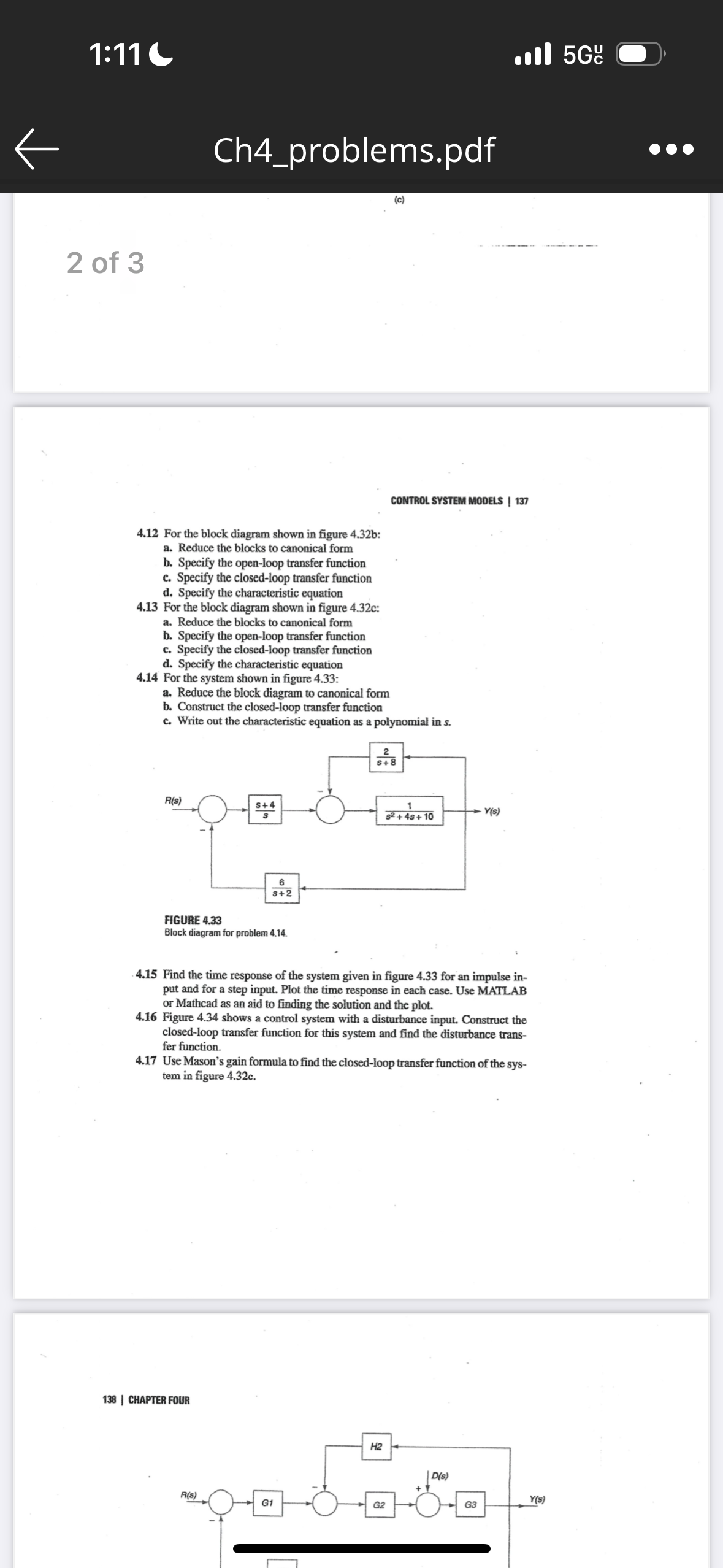 Solved 4.12 ﻿For the block diagram shown in figure 4.32b | Chegg.com